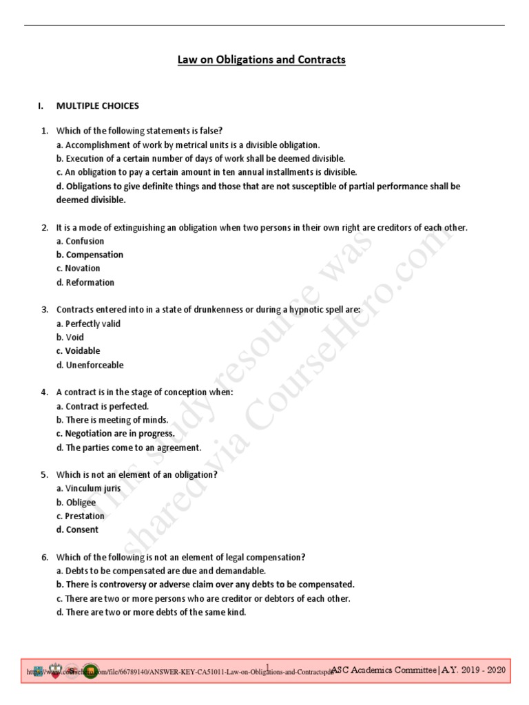 Test Bank5 - Compre (40 Questions) | PDF | Law Of Obligations | Debt