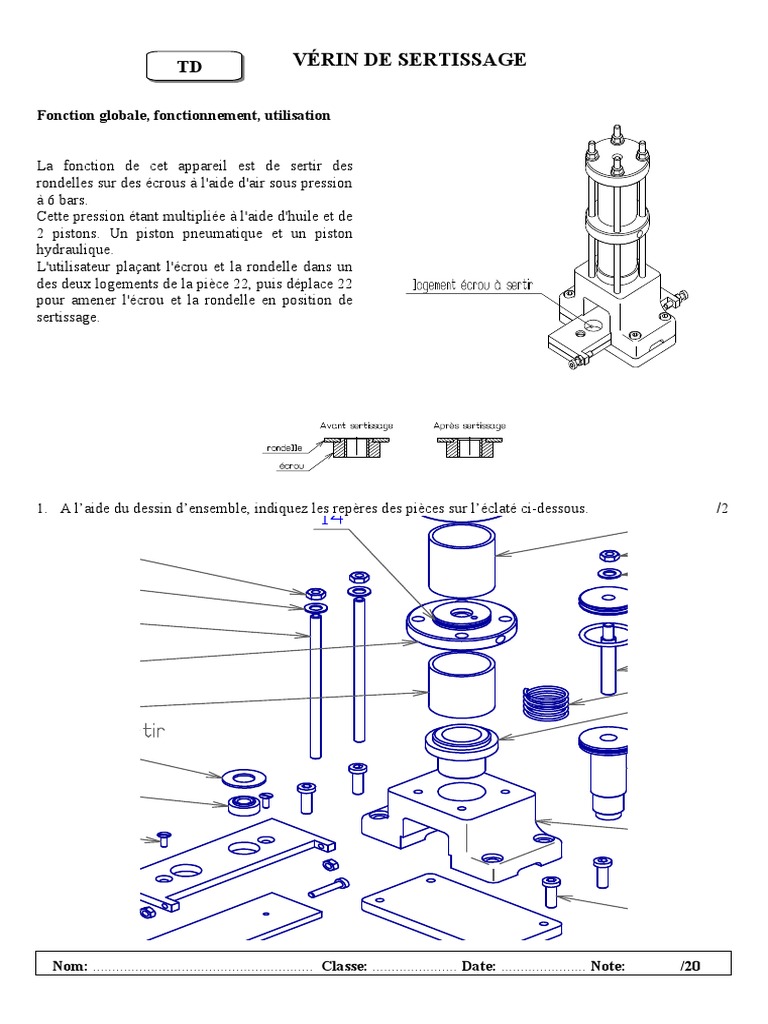 TD Vérin de Sertissage Prof | PDF | Piston | Vis de fixation