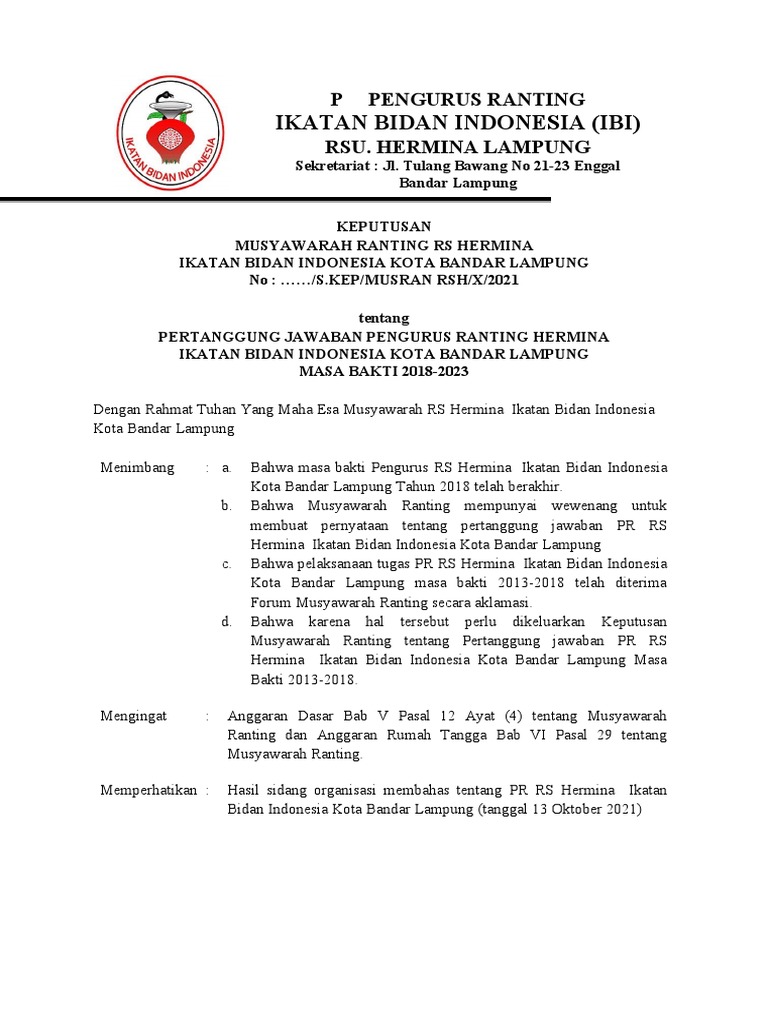 SK Pertanggung Jawaban Pengurus Ranting Ibi 003 | PDF