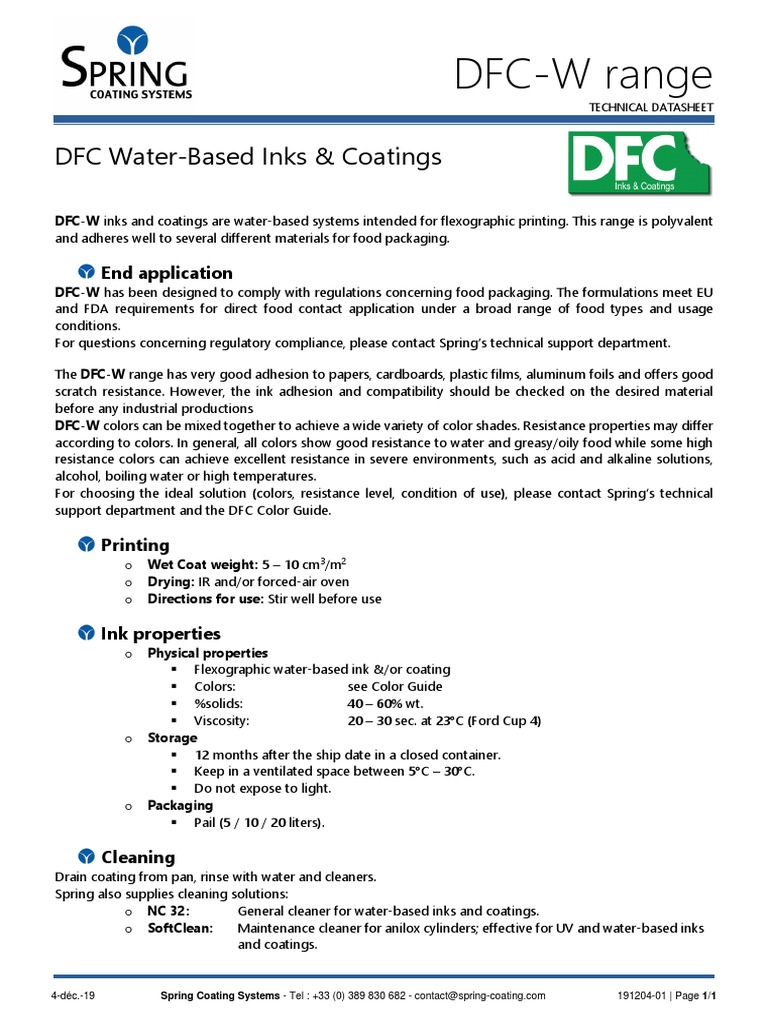 Technical Data Sheet For Spring DFC Ink | PDF | Ink | Packaging And ...