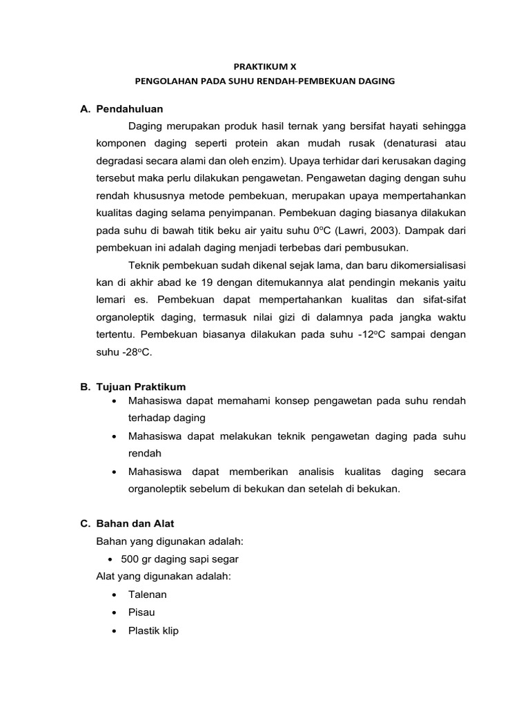 PRAKTIKUM X-Pembekuan Daging | PDF