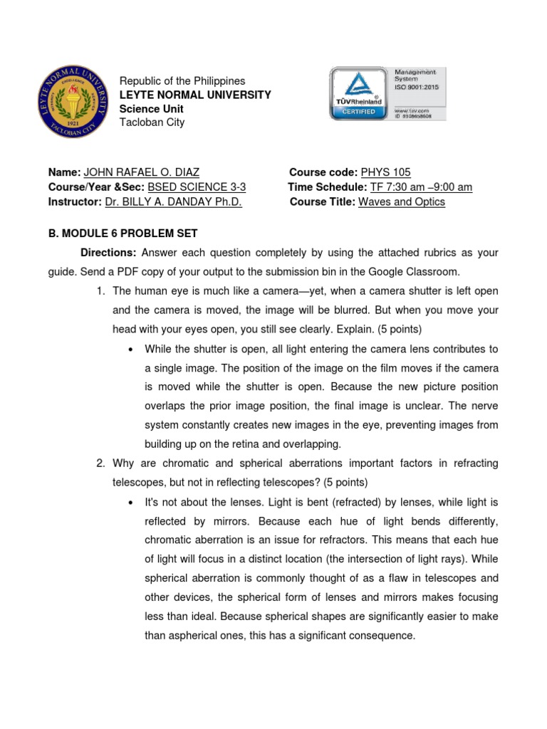 Diaz - SC33 - Module 6 Vision and Optical Instruments | PDF | Atomic | Eye