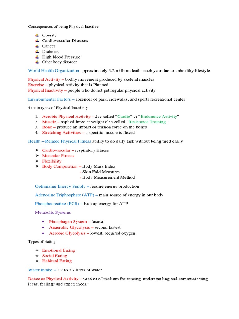 Physical Education Notes - Physical Activity | PDF | Physical Fitness ...
