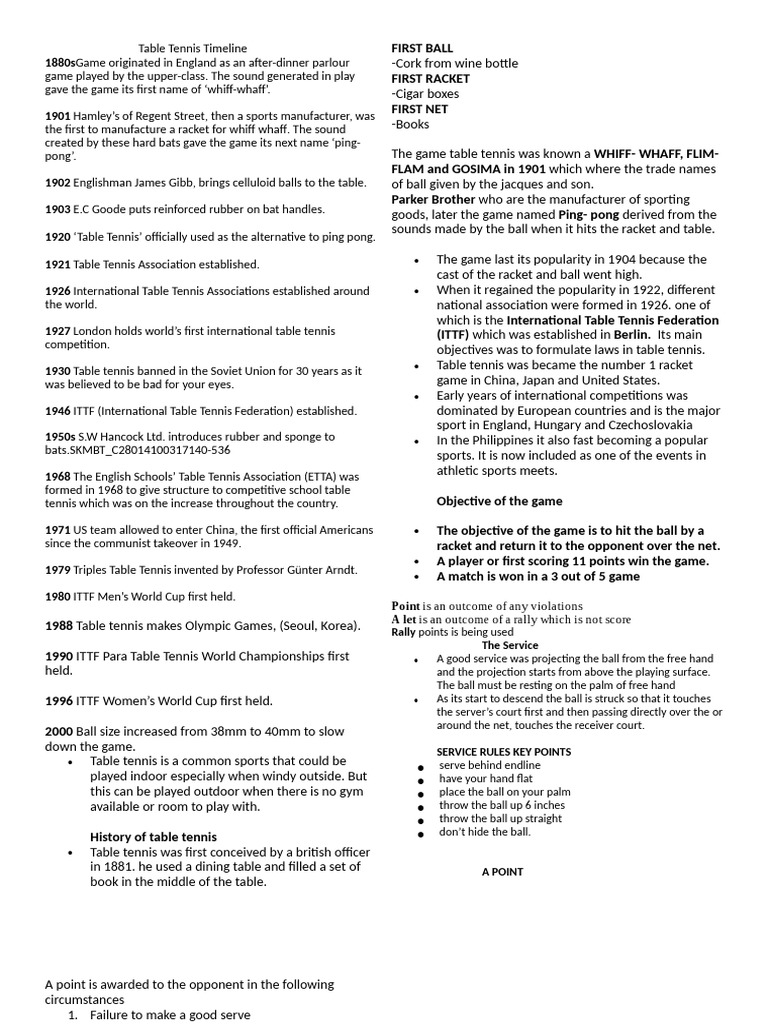 Notes in Table Tennis | PDF | Table Tennis | Games Of Physical Skill