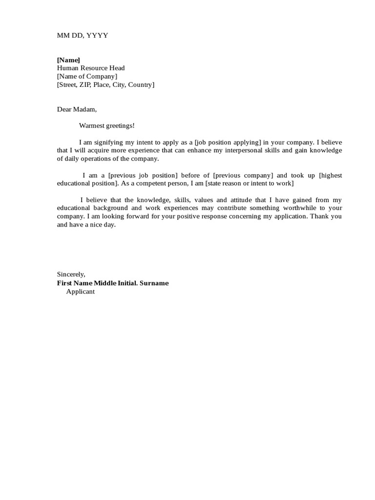 Sample Application Letter Template | PDF