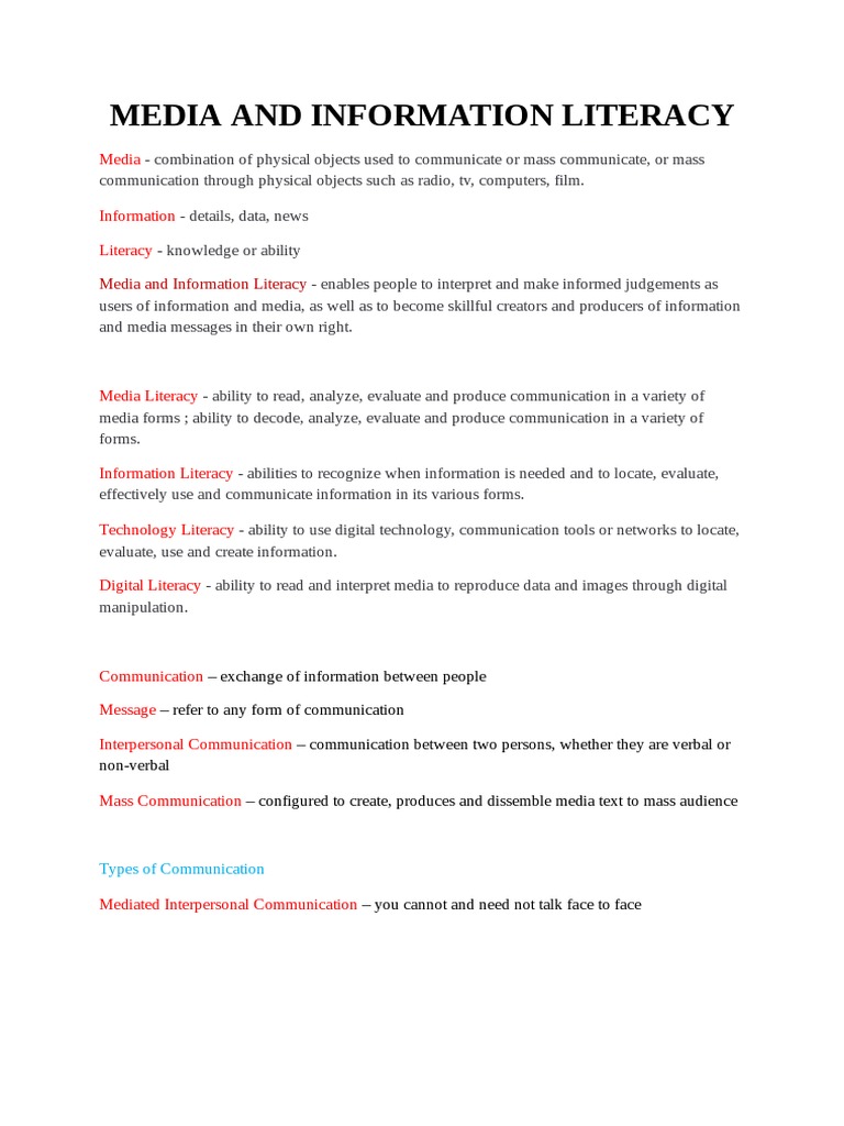 Literacy of Media and Information Comprehensive Reviewer | PDF