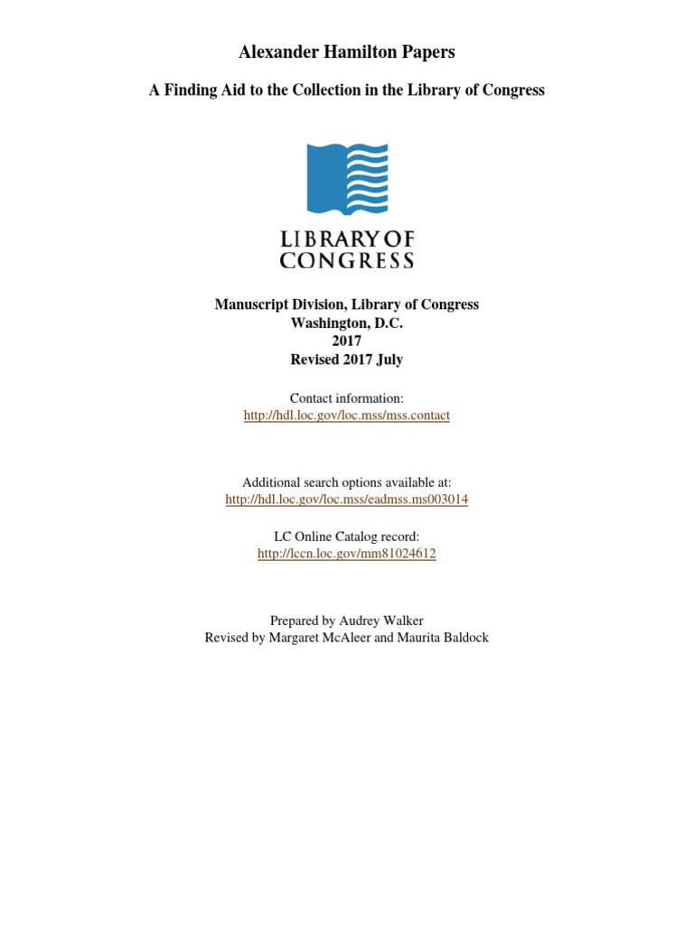 Alexander Hamilton Papers Collection Guide | PDF | Alexander Hamilton ...