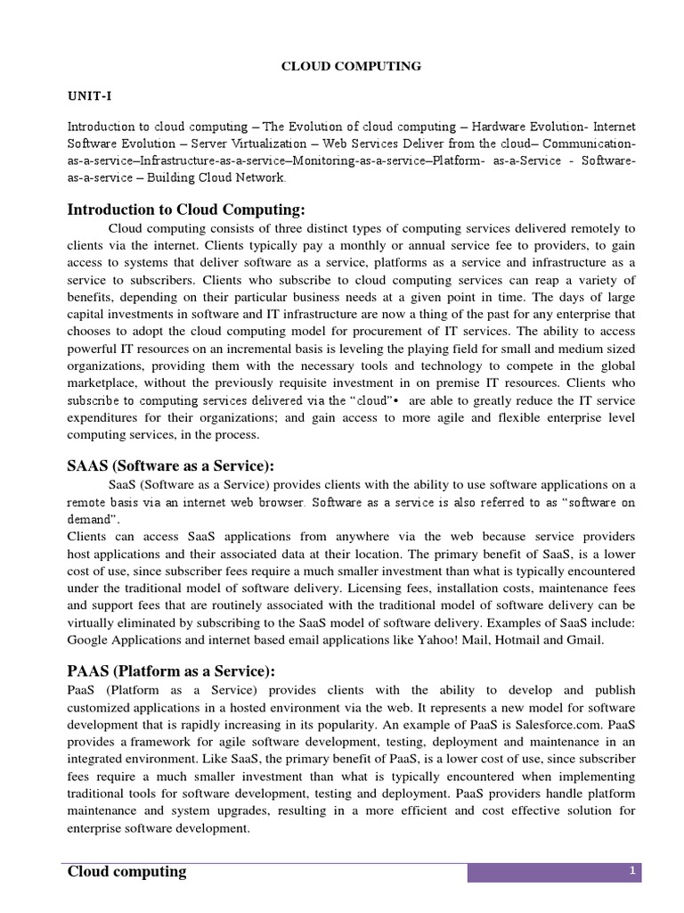 CC Unit - 1 | PDF | Cloud Computing | Platform As A Service