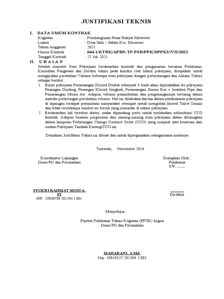 Justifikasi Teknis Contoh | PDF