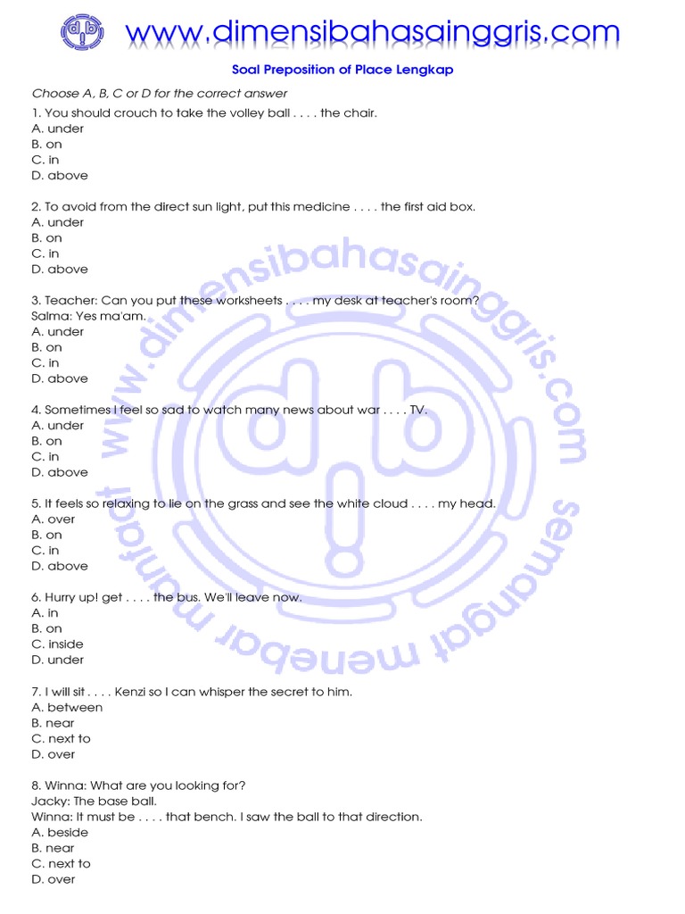 DBI - Soal Prepositions of Place | PDF