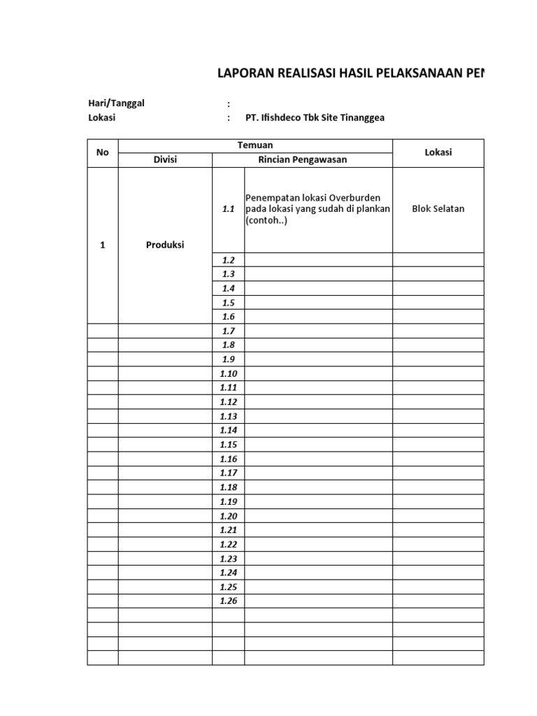 Form Checklist Realisasi Pengawasan - Reklamasi | PDF