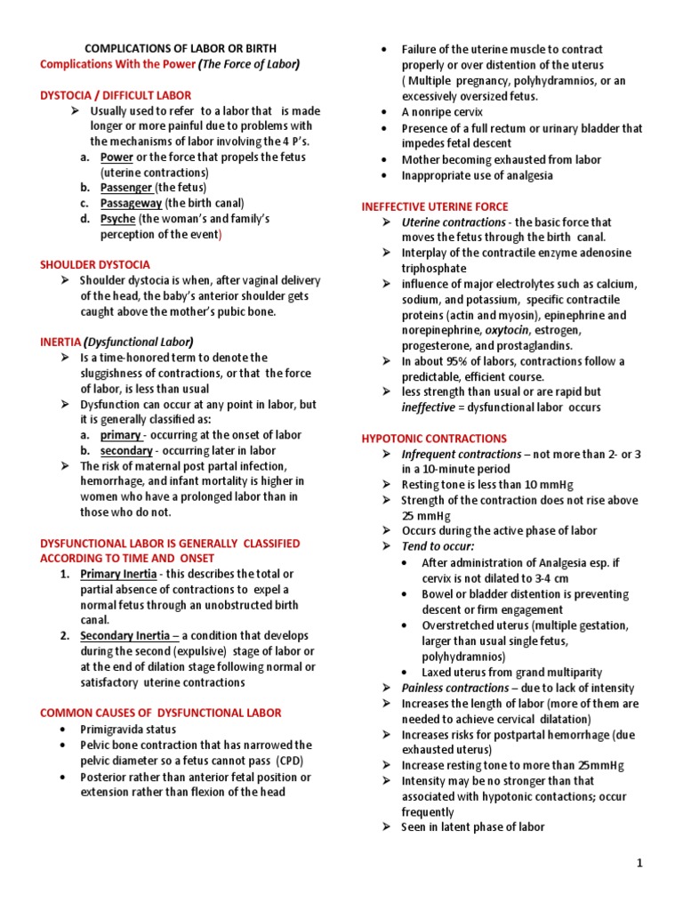 Complications of Labor and Birth | PDF | Childbirth | Muscle Contraction