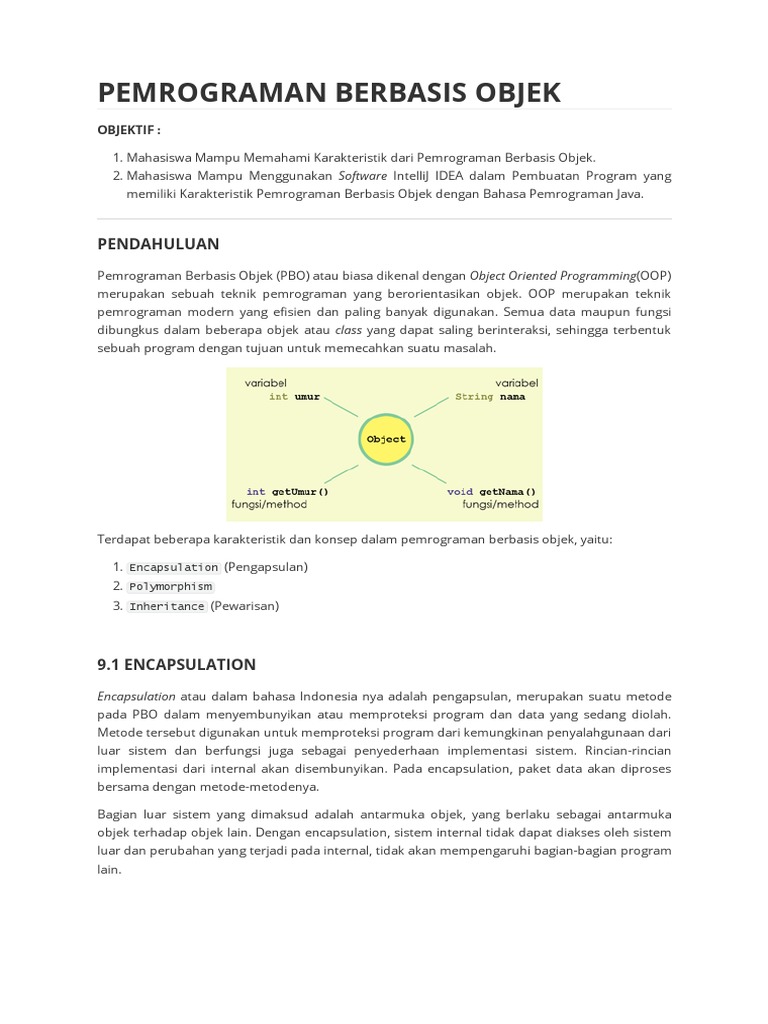 Topik 9. Pemrograman Berbasis Objek | PDF