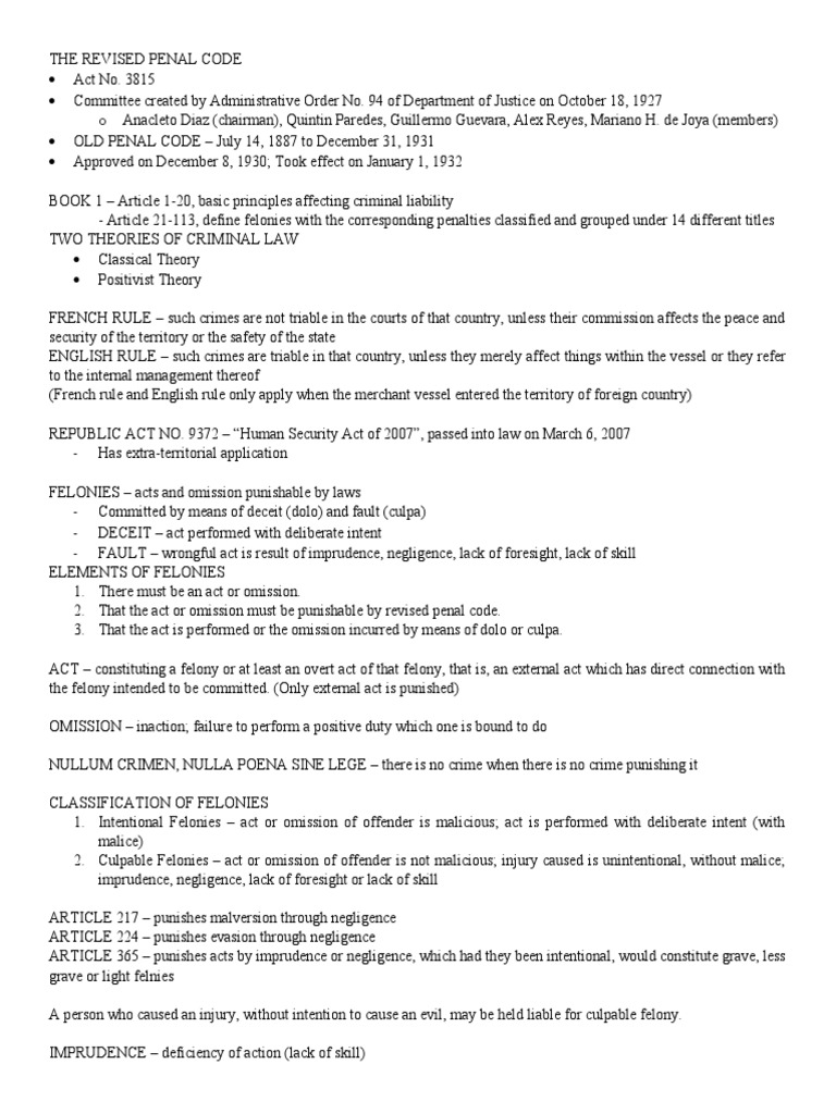 The Revised Penal Code | PDF | Mens Rea | Criminal Law