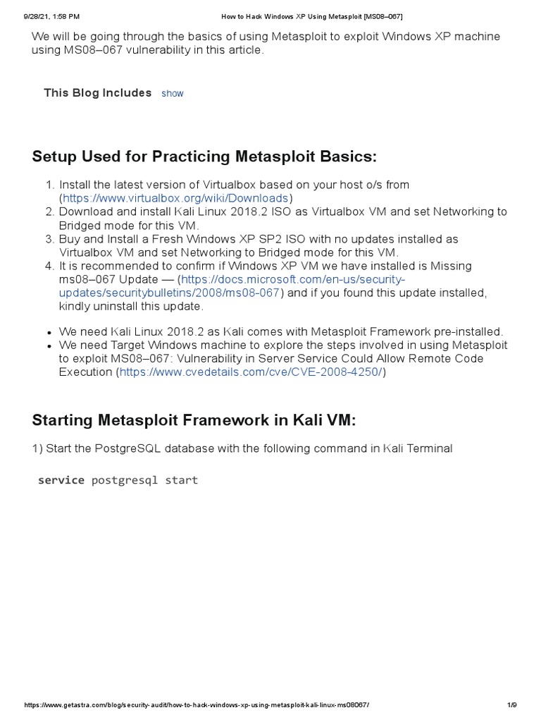 01-How To Hack Windows XP Using Metasploit (MS08-067) | PDF | Computer ...