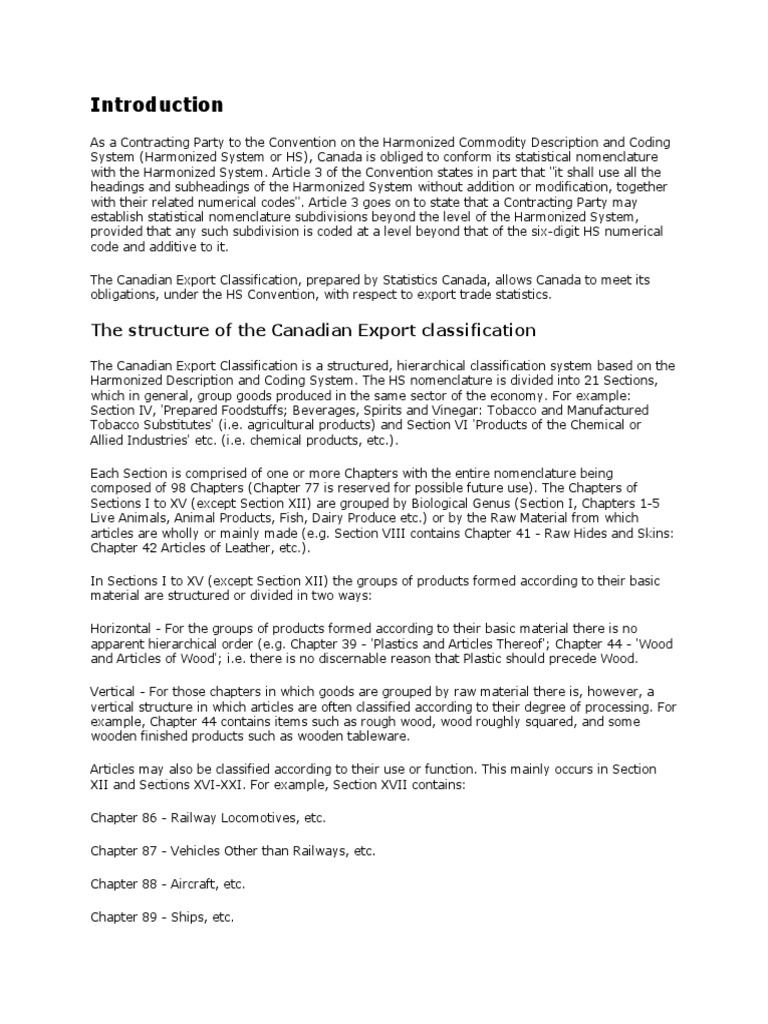 The Structure of The Canadian Export Classification | PDF | Textiles | Yarn