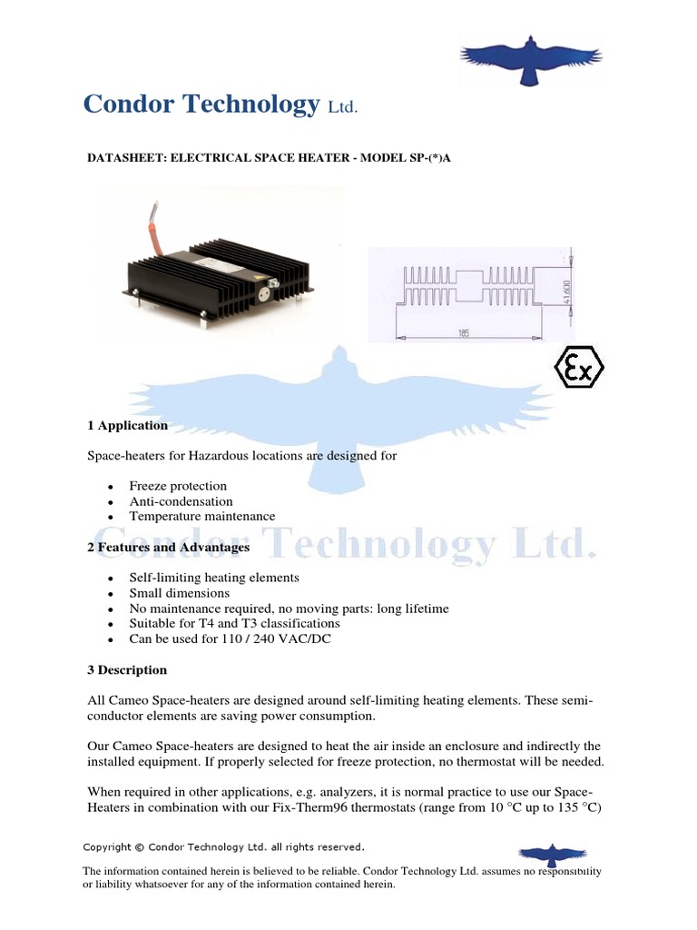 Condor Technology: Datasheet: Electrical Space Heater - Model SP ...