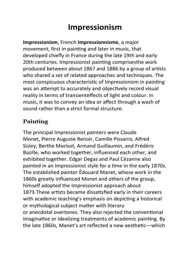Impressionism: Impressionism, French Impressionnisme, A Major | PDF ...