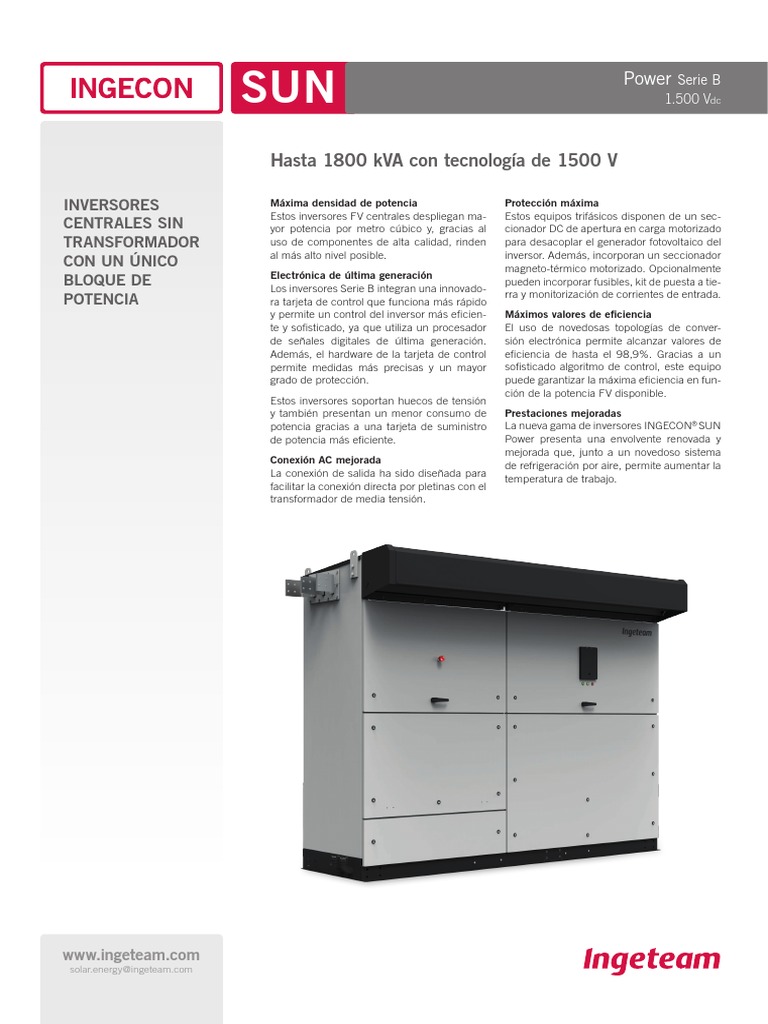 Ingecon Sun Power Serie B 1500vdc | PDF | Inversor de energia ...