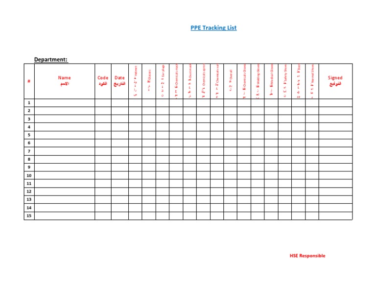 PPE Tracking List | PDF | Personal Protective Equipment | Equipment