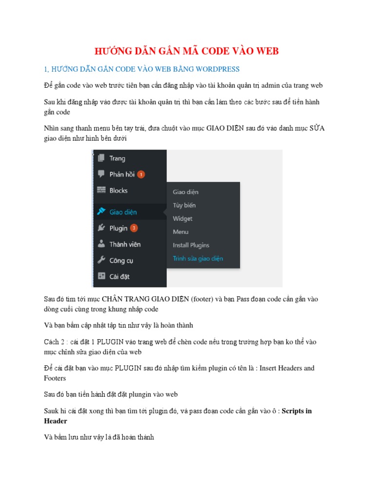 HƯỚNG DẪN GẮN MÃ CODE | PDF