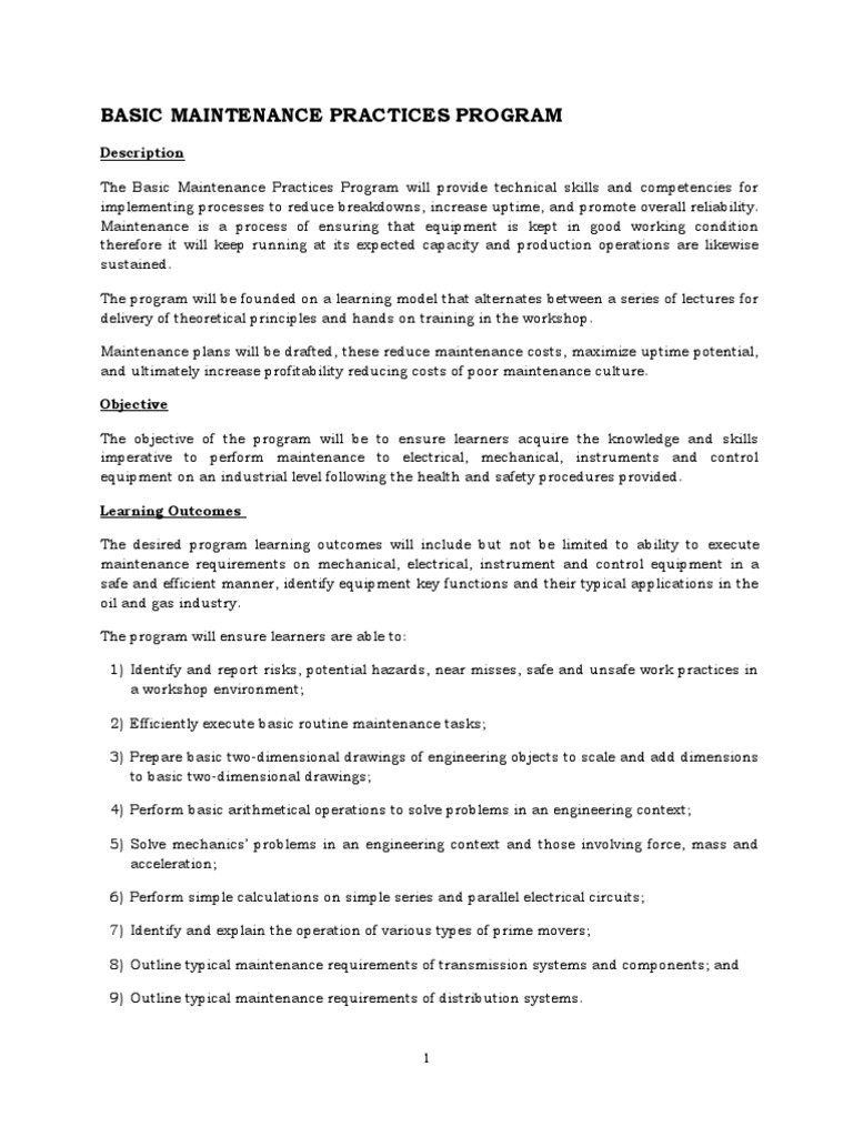Basic Maintenance Practices Program | PDF | Learning | Electrical ...
