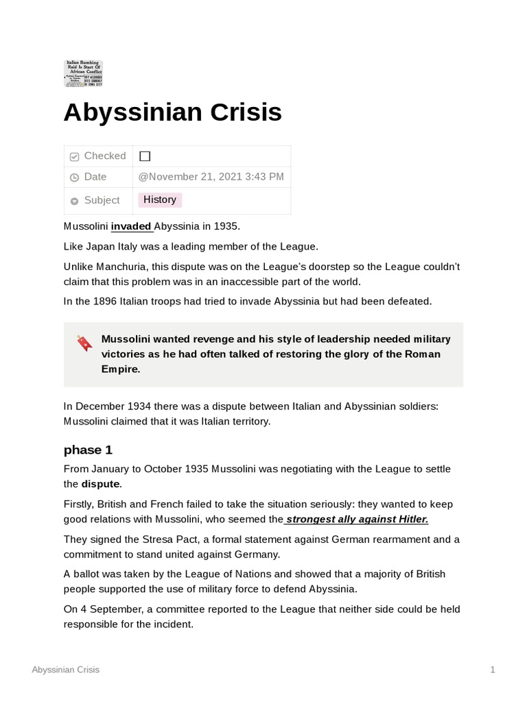 Abyssinian Crisis: Checked Date Subject | PDF | Politics | Travel