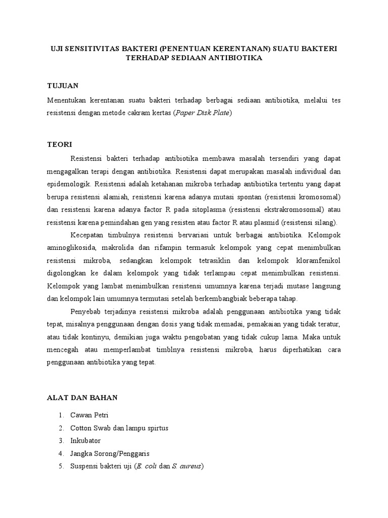 MATERI VII UJI SENSITIVITAS BAKTERI Terhadap Sediaan Antibiotika | PDF ...