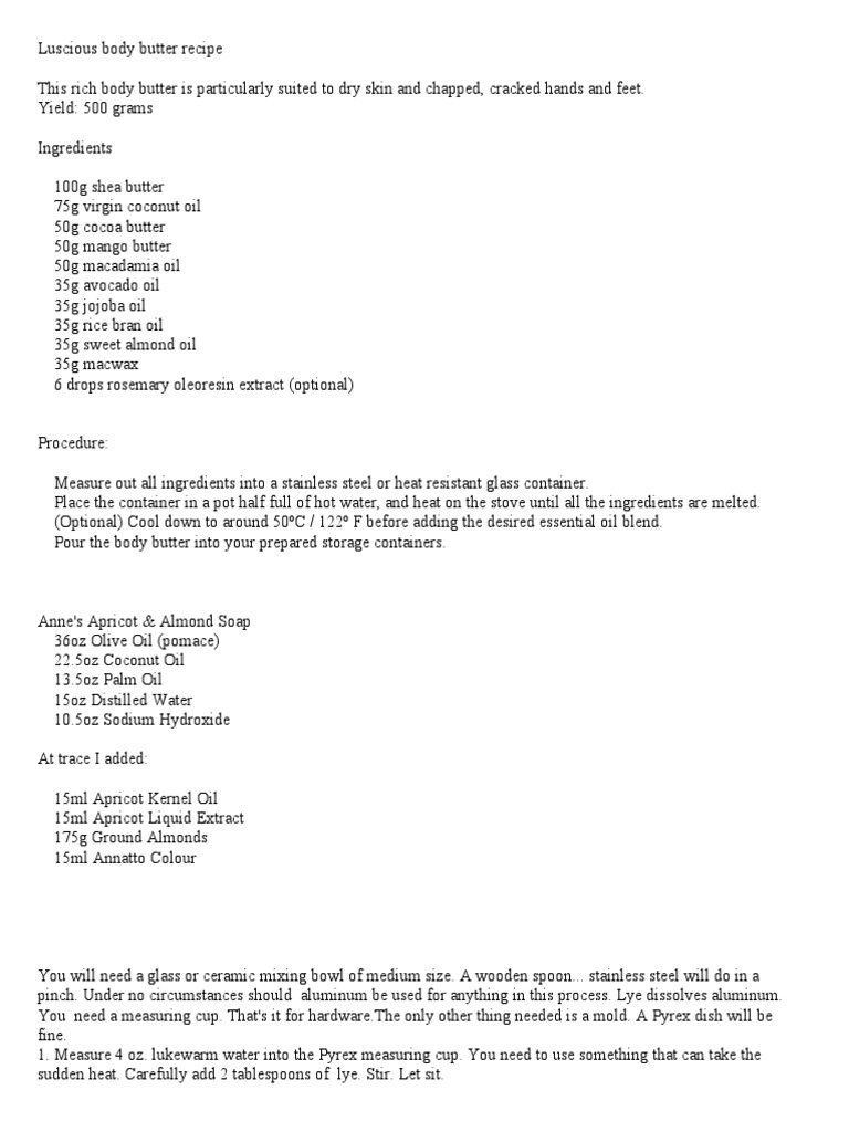 Luscious Body Butter Recipe | PDF | Soap | Sodium Hydroxide