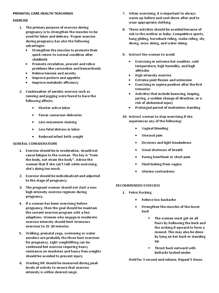 Prenatal Care Health Teachings | PDF | Pregnancy | Childbirth