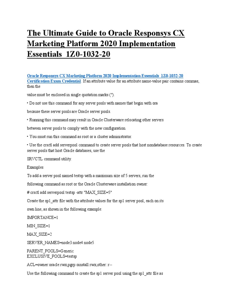 The Ultimate Guide To Oracle Responsys CX Marketing Platform 2020 Implementation Essentials 1Z0 ...