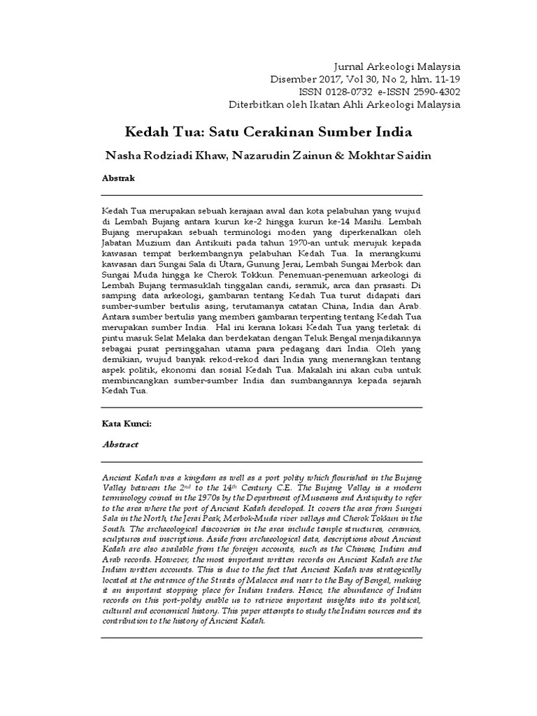 Kedah Tua Satu Cerakinan Sumber India | PDF