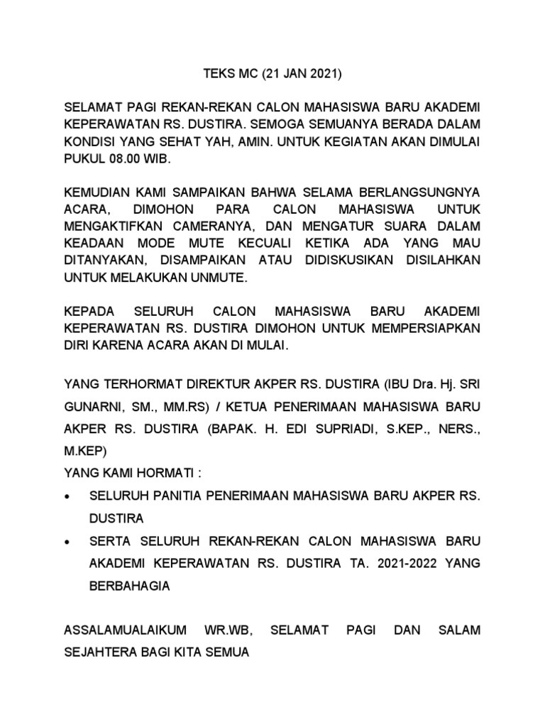 Naskah MC Briefing PMB | PDF