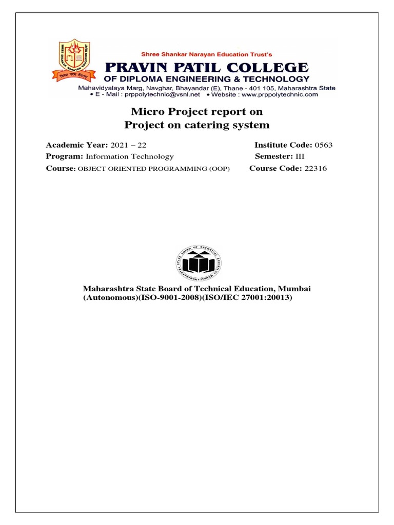 Micro Project Report On Project On Catering System: Object Oriented Programming (Oop) | Download ...