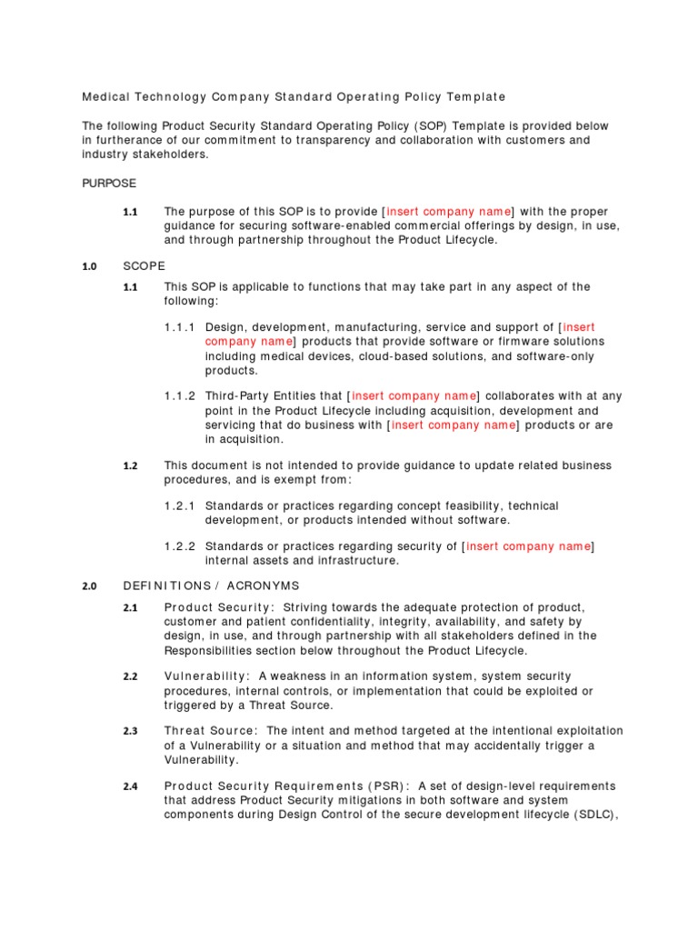 Medical Device Security SOP Template | PDF | Vulnerability (Computing ...