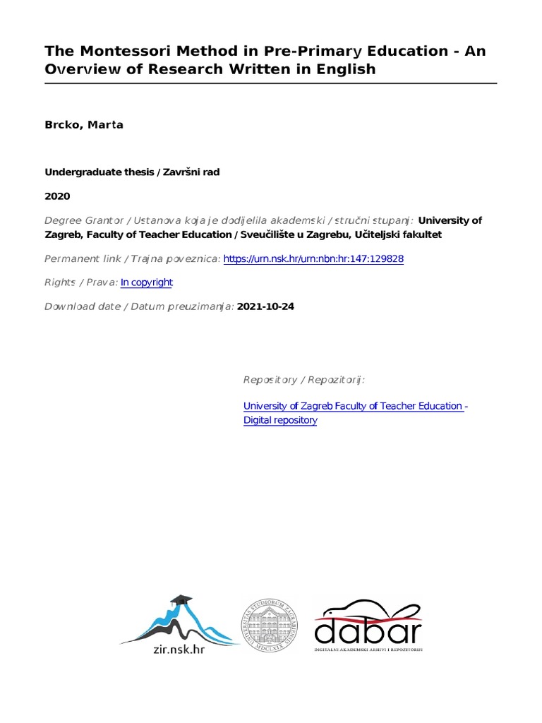 The Montessori Method in Pre-Primary Education - An Overview of ...