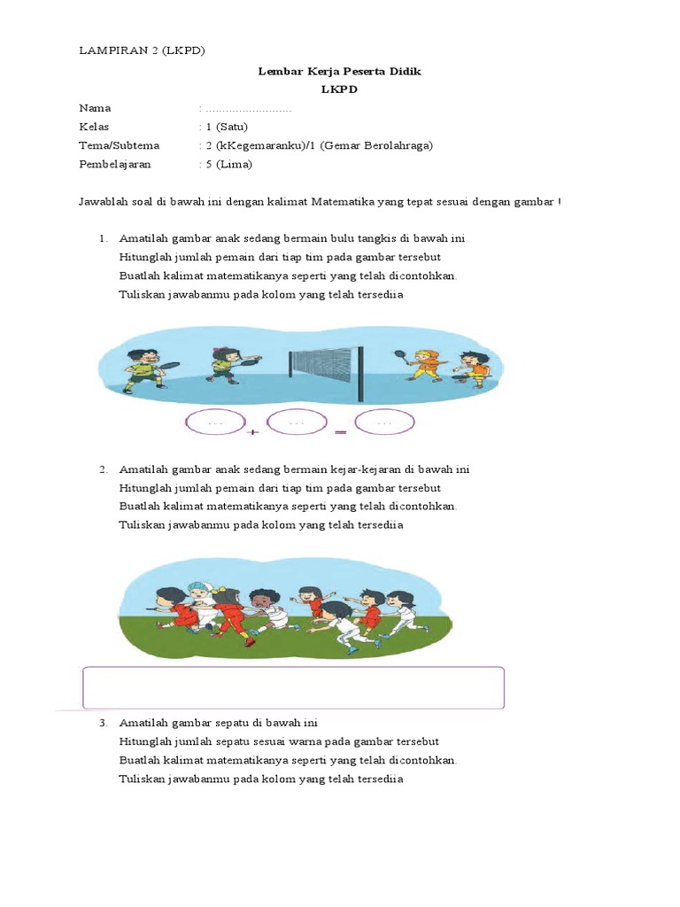 LKPD Matematika Kelas 1 | PDF | Olahraga & Rekreasi