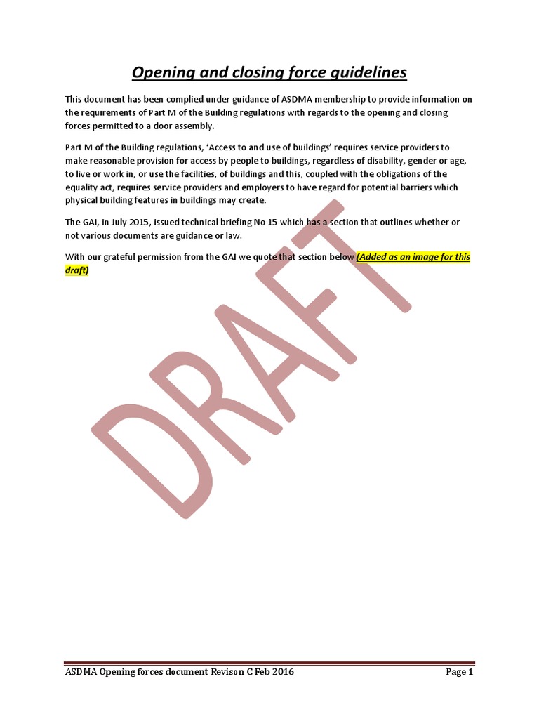 ASDMA Opening and Closing Force Guidelines REV C | PDF | Door | Force