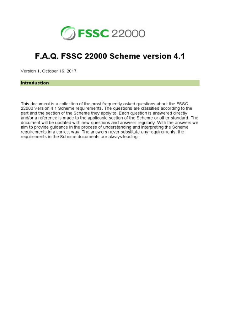 FSSC 22000 v4.1 FAQ Guide | PDF | Audit