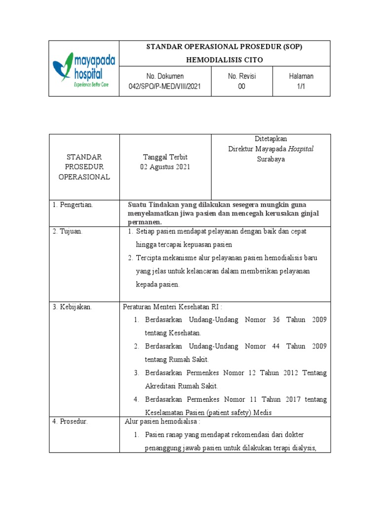 Standart Operasional Prosedur (Sop) HD Cito | PDF