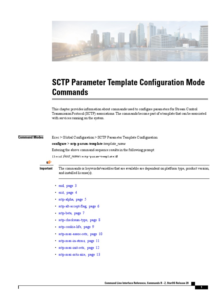 SCTP Parameter Template Configuration Mode Commands: Command Modes Configure Sctp-Param-Template ...