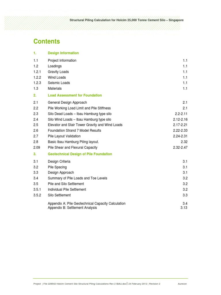 Cement Silo Piling Calculations | PDF | Geotechnical Engineering | Deep ...