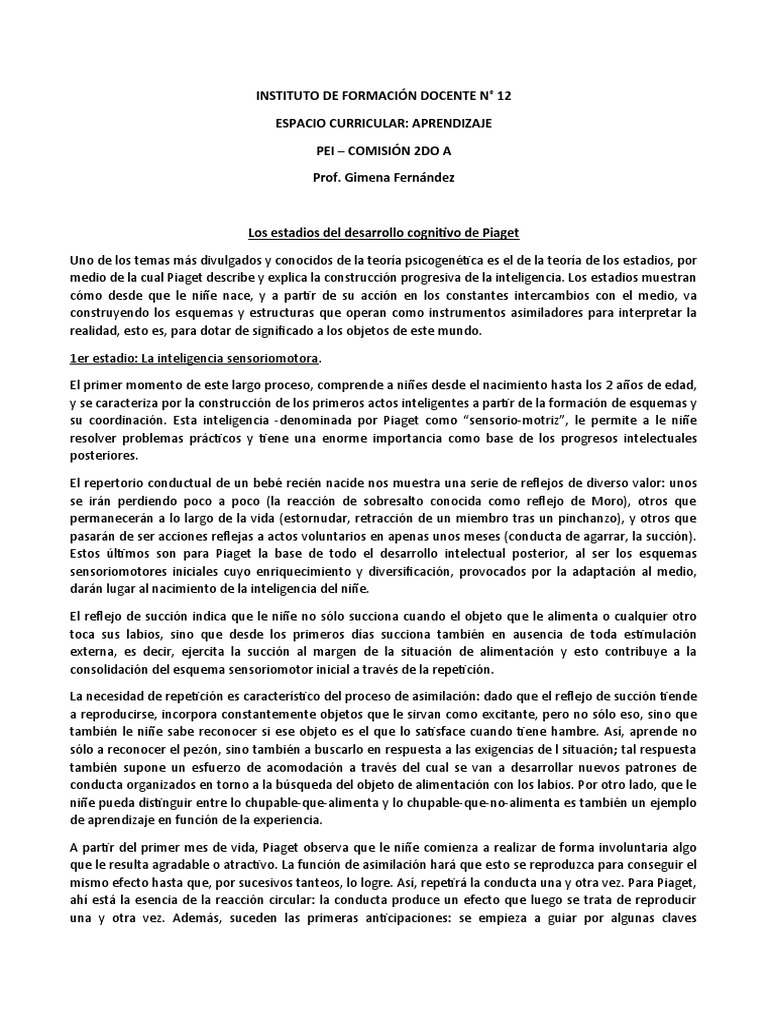 Estadios Del Desarrollo PIAGET | PDF | Inteligencia | Cognición