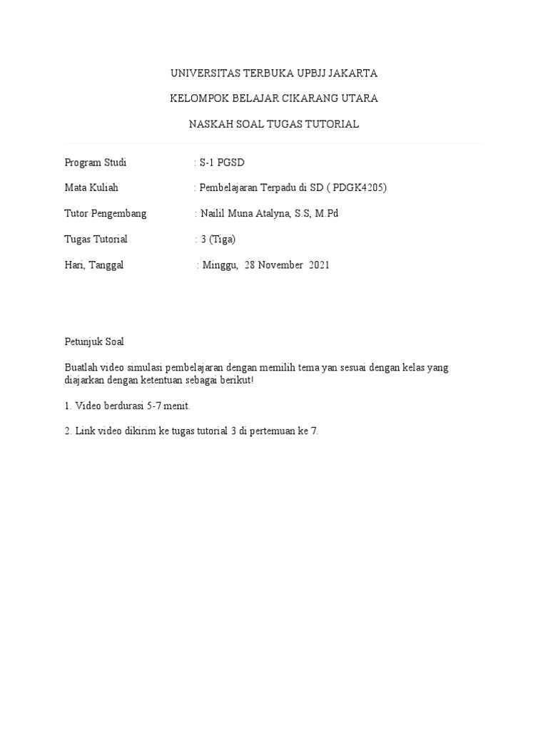 D. Soal TT 3 PDGK 4205 | PDF