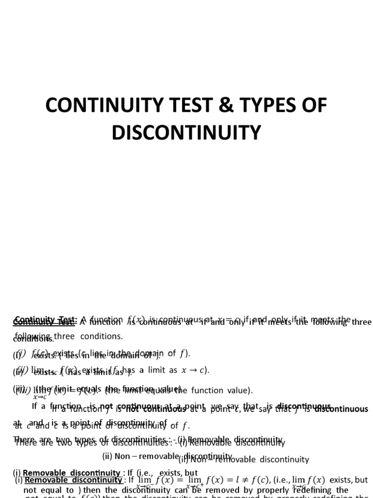 5&6.ii - Continuity Test and Types of Discontinuity | PDF | Function ...