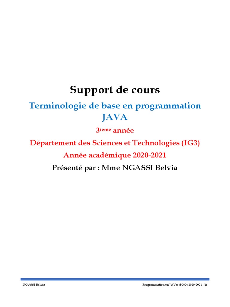 1-Terminologie de Base en Programmation JAVA | PDF | Programmation informatique | Java (Langage ...