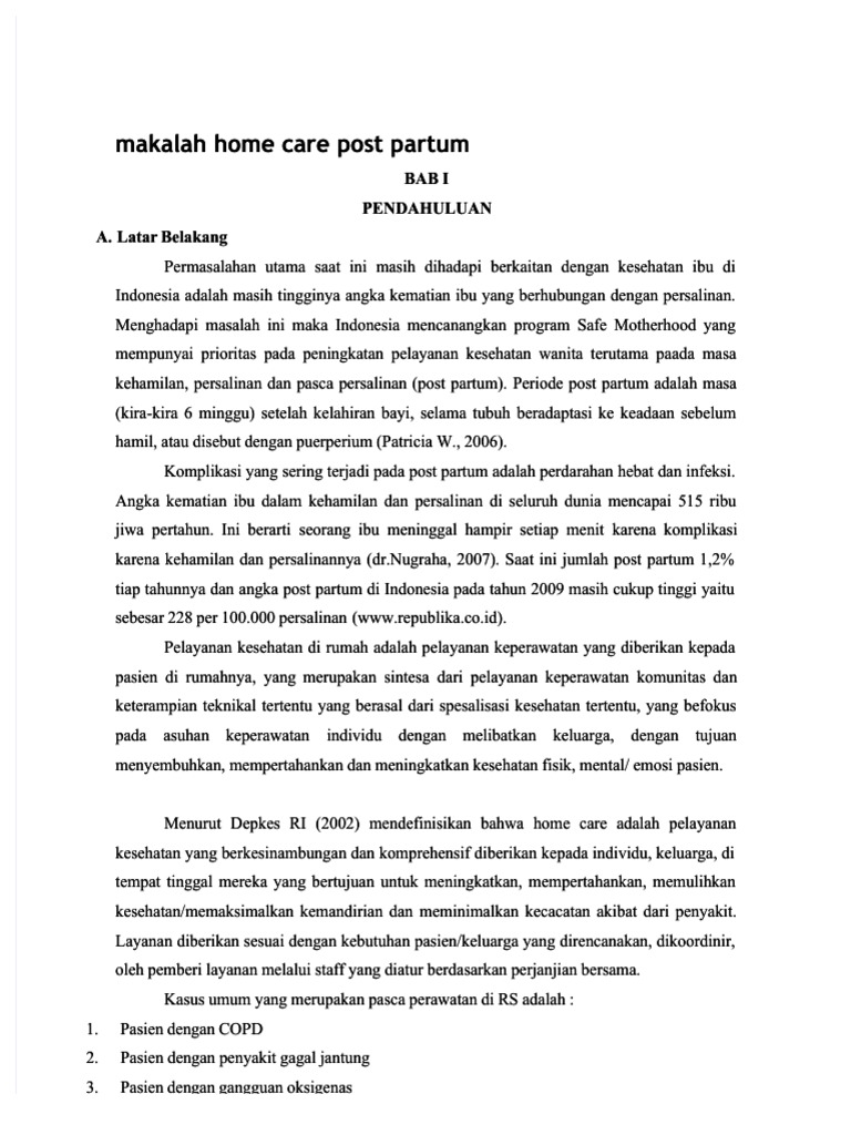 PDF Makalah Home Care Post Partum Bab I Pendahuluan A Latar Belakang DD | PDF | Kesehatan Holistik