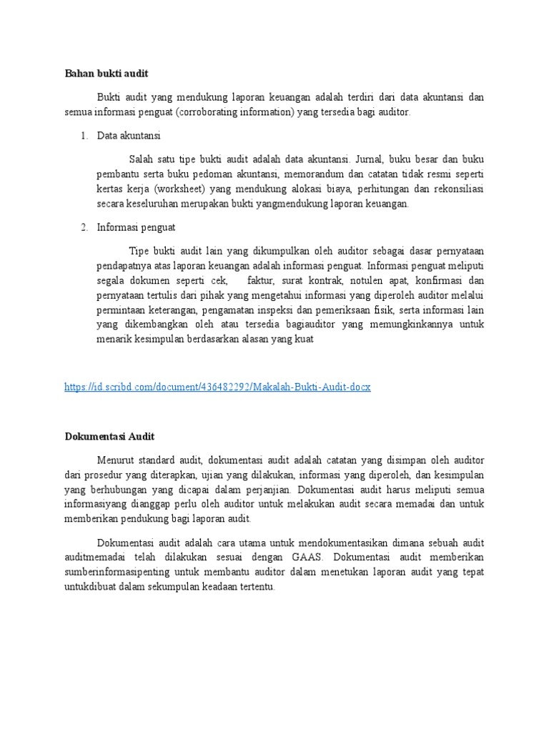 Bahan Bukti Audit Dan Dokumentasi Audit | PDF