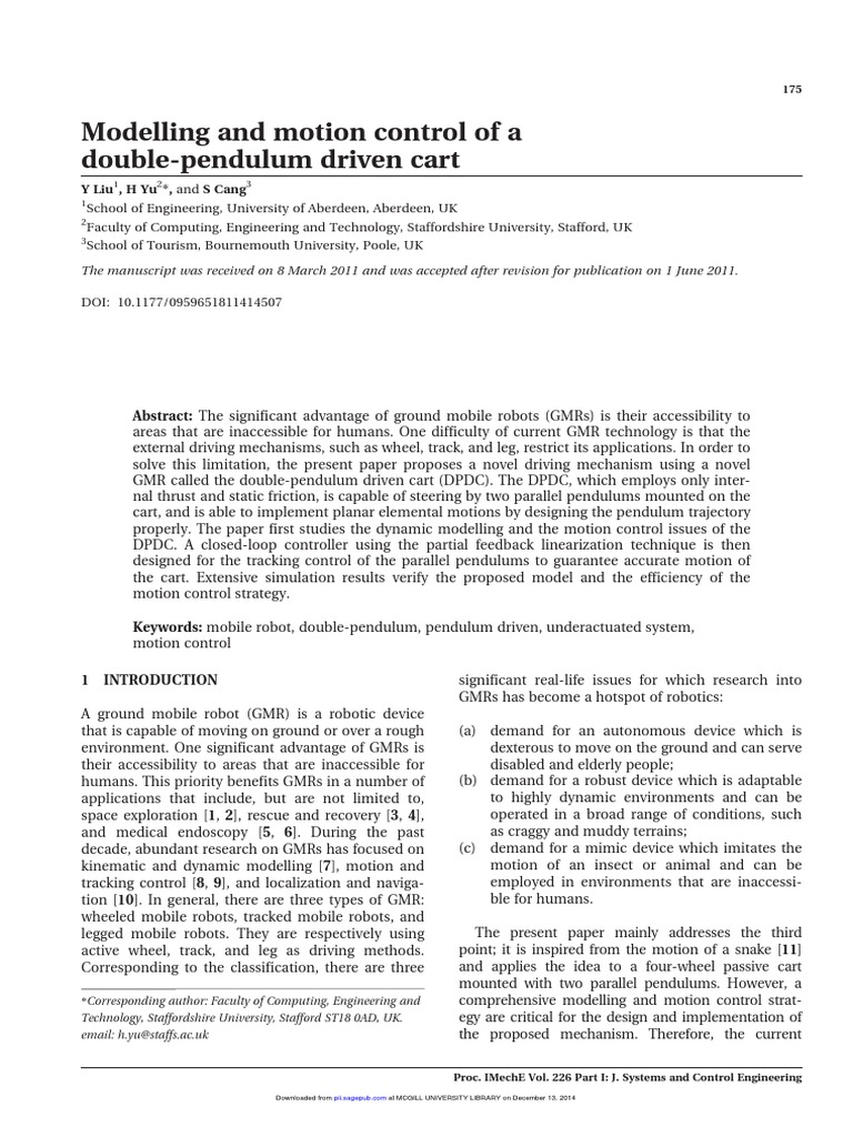Modelling and motion control of a double-pendulum driven cart | PDF | Rotation Around A Fixed ...