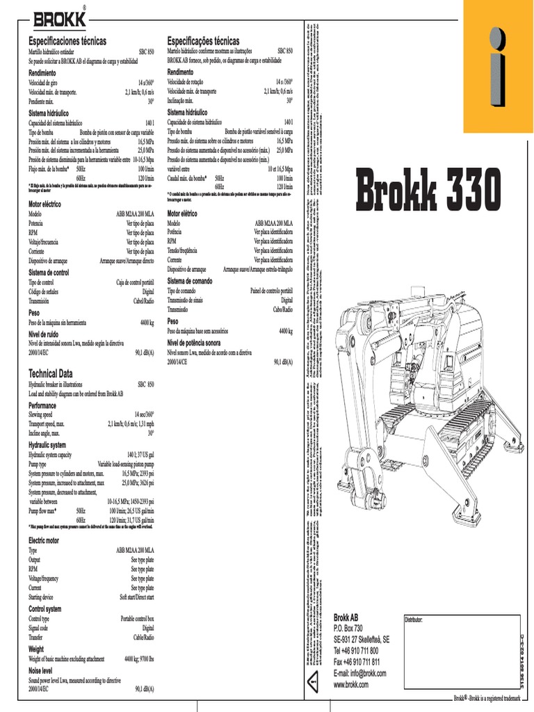 Especificações Brokk 330 | PDF